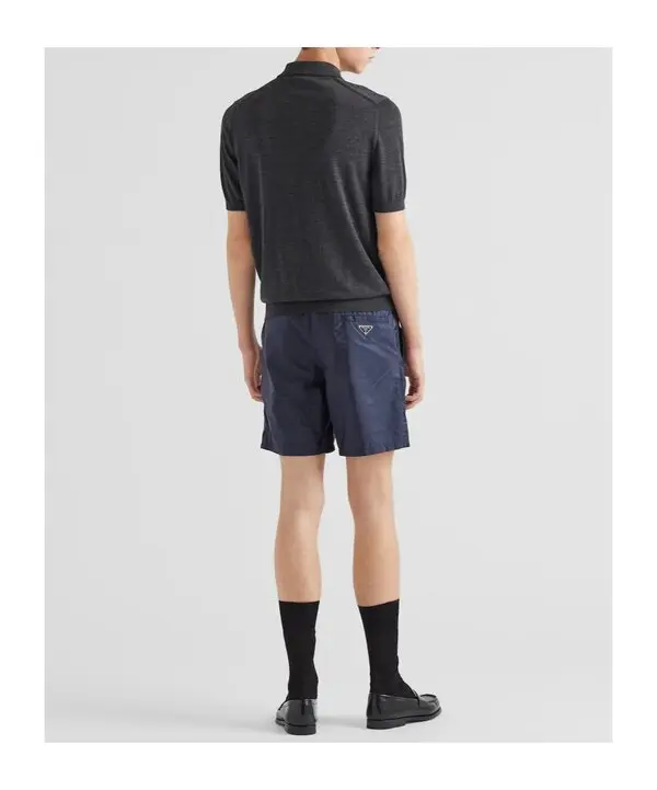Prada Triangle Logo Plaque Elastic Swim Shorts - Blue