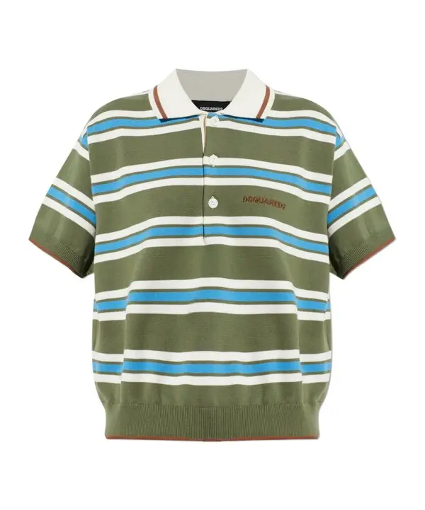 Dsquared2 Striped Knit Polo Top - Green