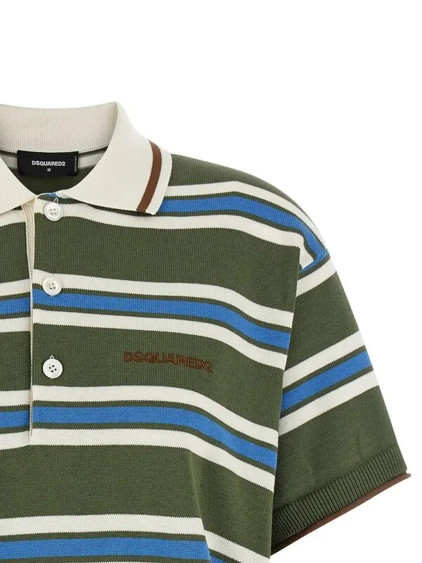 Dsquared2 Striped Knit Polo Top - Green