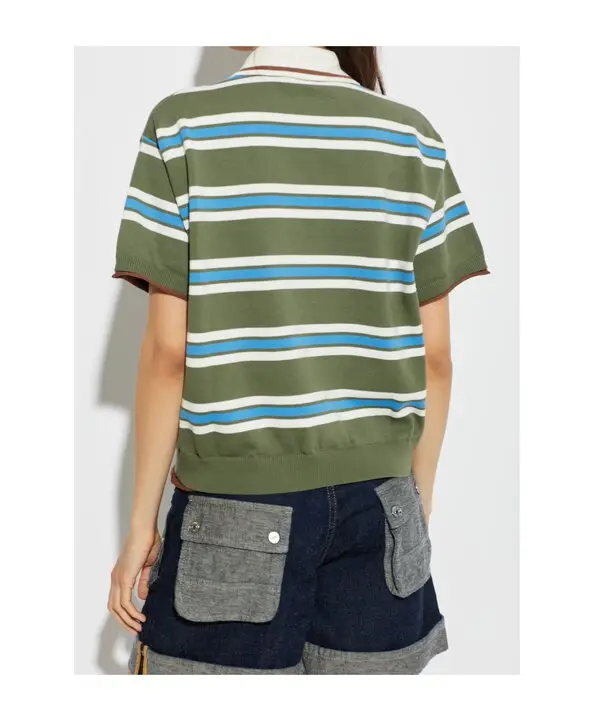 Dsquared2 Striped Knit Polo Top - Green