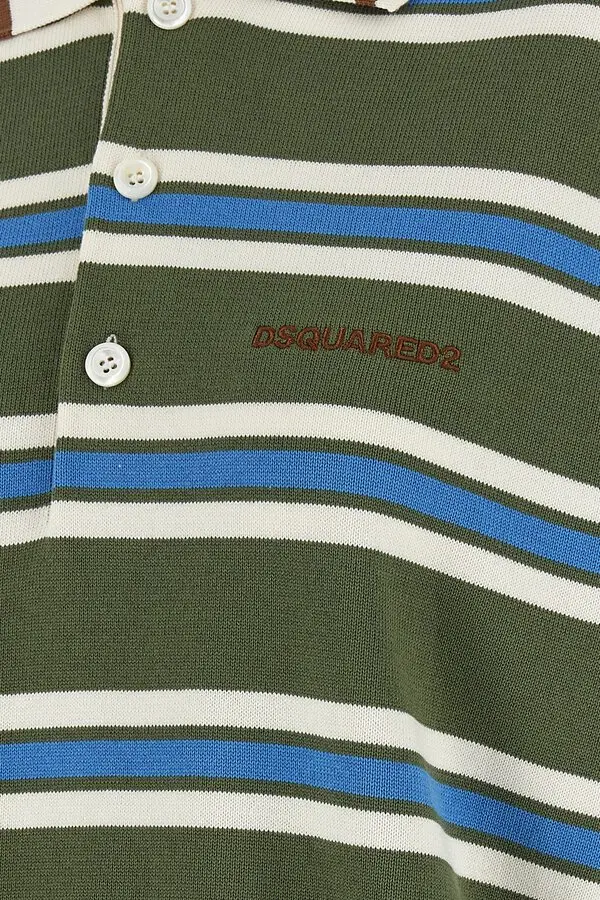 Dsquared2 Striped Knit Polo Top - Green