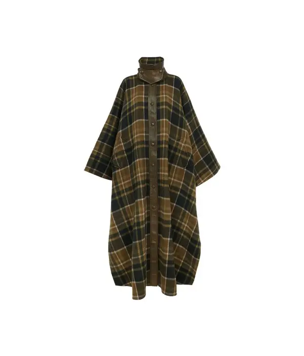 Chloé Checked Wool And Leather Long Coat
