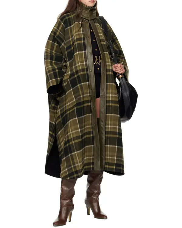 Chloé Checked Wool And Leather Long Coat