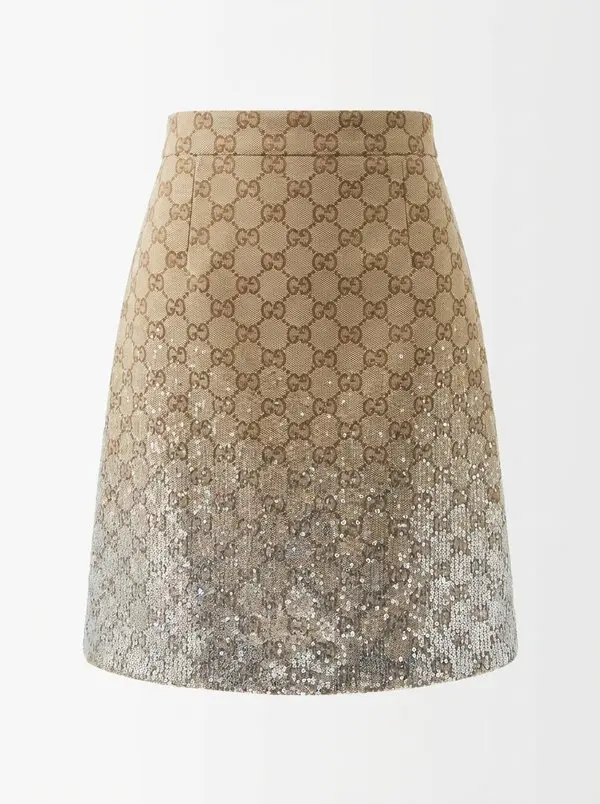 Gucci Monogrammed Mini Skirt With Crystal Embellishment