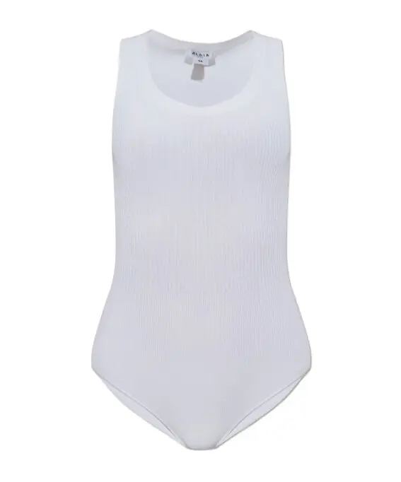 Alaïa Ribbed Knit Sleeveless Jumpsuit - White
