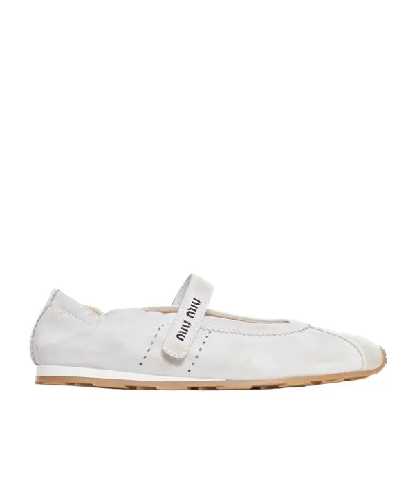 Miu Miu Round-toe Strap Ballet Flats - White