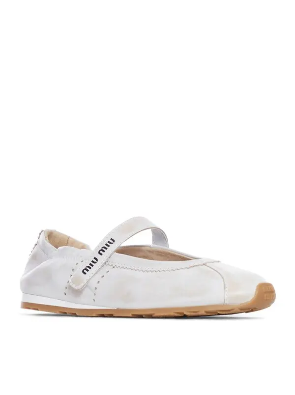 Miu Miu Round-toe Strap Ballet Flats - White