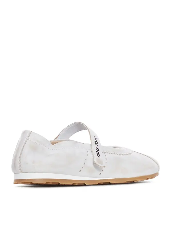 Miu Miu Round-toe Strap Ballet Flats - White