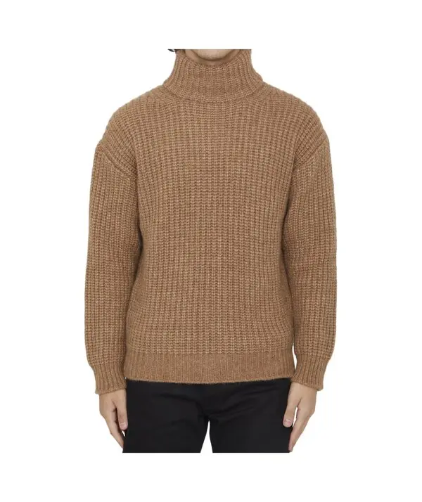 ROBERTO COLLINA Long-sleeved Ribbed Turtleneck - Brown
