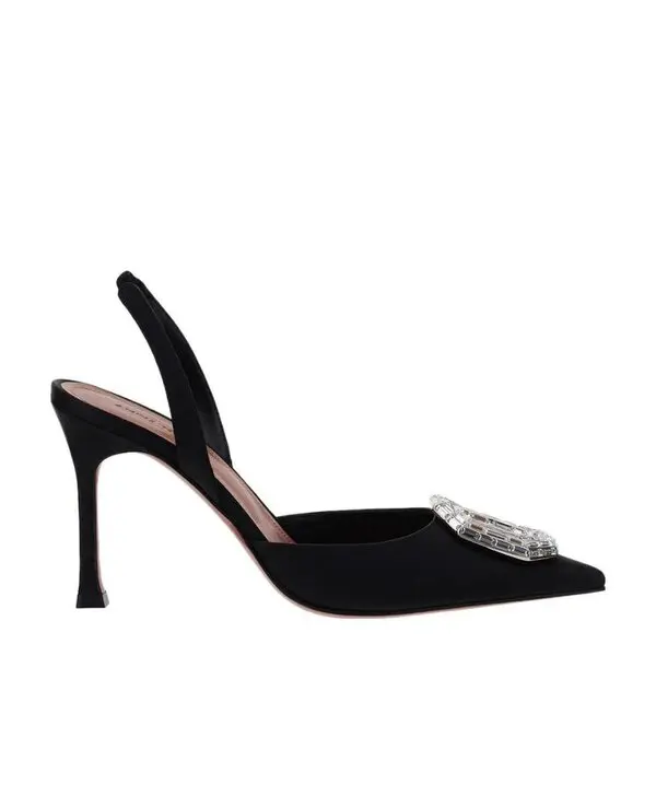 Amina Muaddi Logo Pointed High Heels - Black