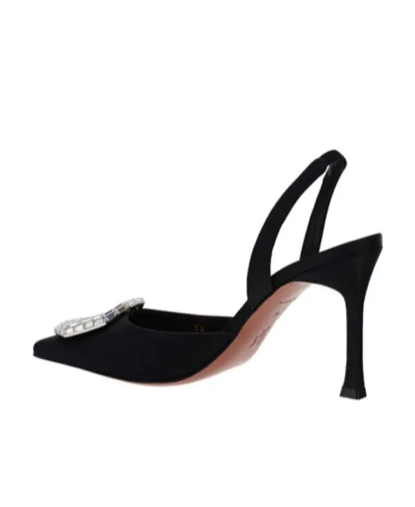Amina Muaddi Logo Pointed High Heels - Black