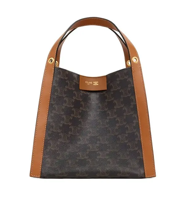 Celine Small Cube Bag In Triomphe Canvas And Natural Calfskin - Honey
