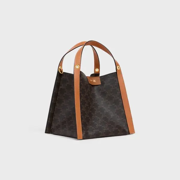 Celine Small Cube Bag In Triomphe Canvas And Natural Calfskin