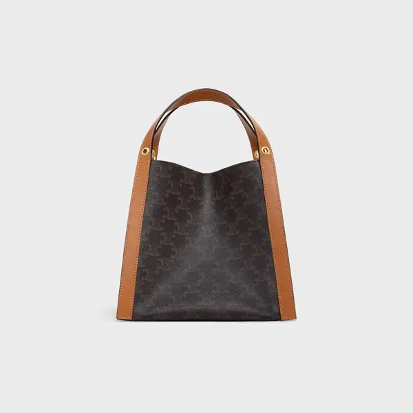 Celine Small Cube Bag In Triomphe Canvas And Natural Calfskin