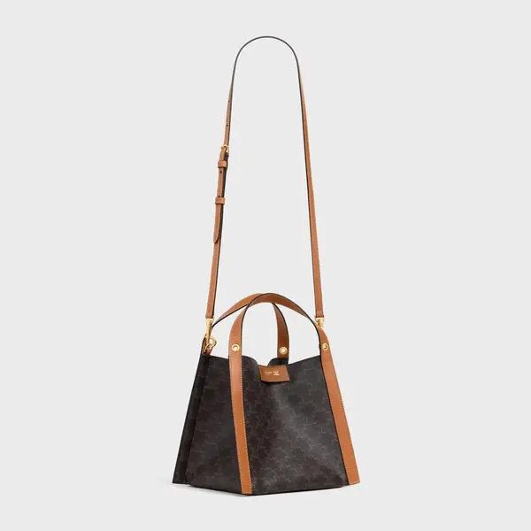 Celine Small Cube Bag In Triomphe Canvas And Natural Calfskin