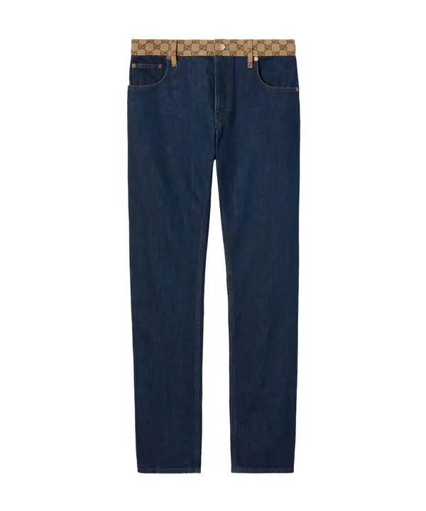 Gucci Tapered Denim Pants With Monogram Belt