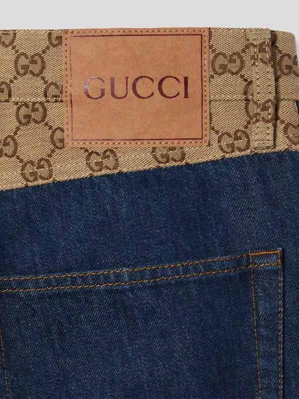 Gucci Tapered Denim Pants With Monogram Belt - Dark Blue