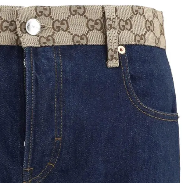 Gucci Tapered Denim Pants With Monogram Belt - Dark Blue