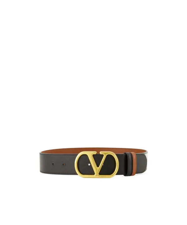 Valentino Garavani Vlogo Reversible Leather Belt - Black