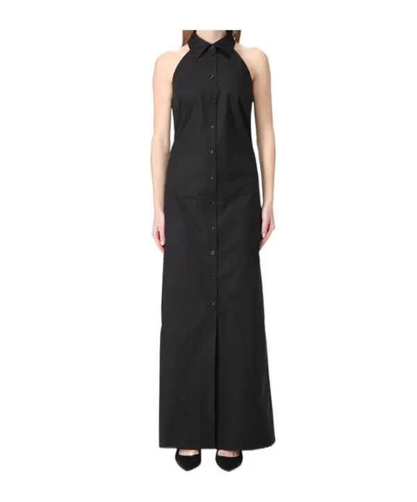 TWINSET Sleeveless Pointed Neck Maxi Dress - Black