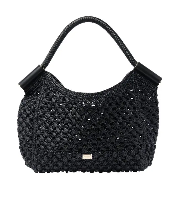 Dolce & Gabbana Woven Top Handle Bag With Logo Plaque