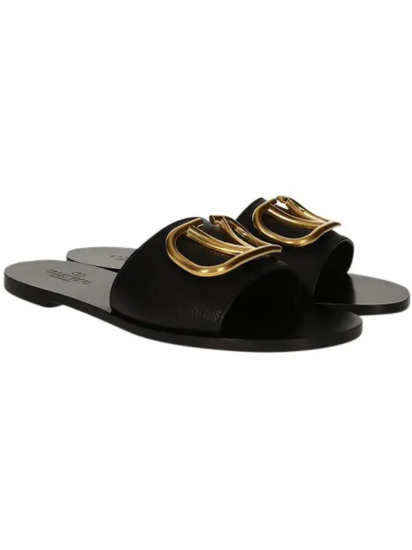 Valentino Garavani Vlogo Plaque Slip-on Slides - Black
