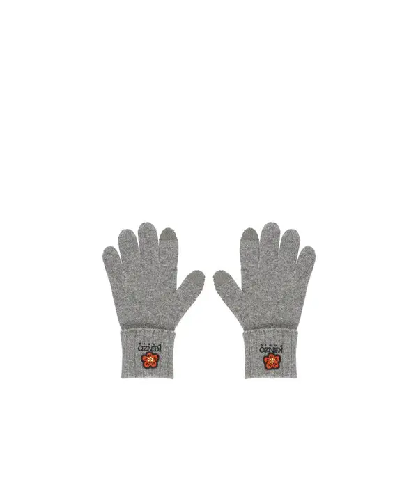 Kenzo Wool Gloves With Boke Flower Crest - Gray