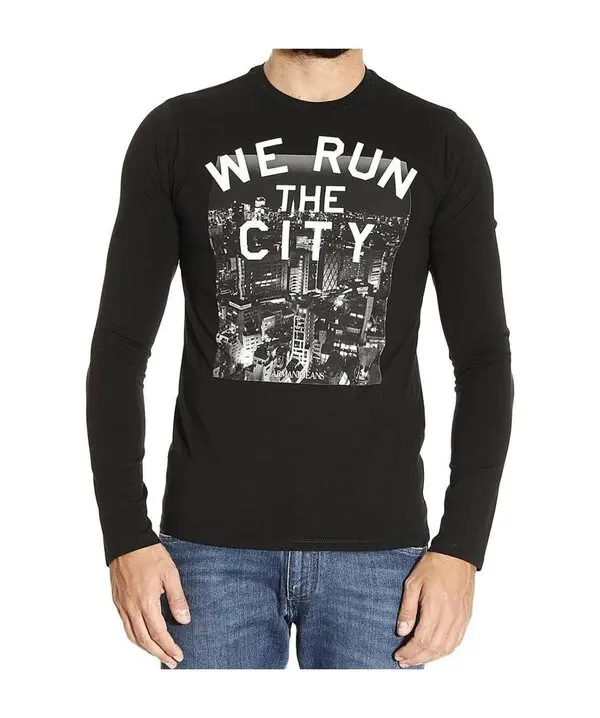 Emporio Armani Round Collar And Long-sleeved T-shirt - Black