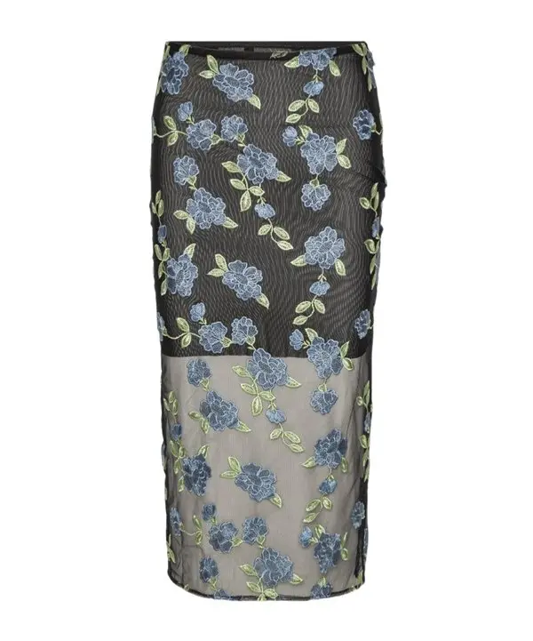 ROTATE BY BIRGER CHRISTENSEN Floral Printed Mesh Pencil Skirt - Black Print