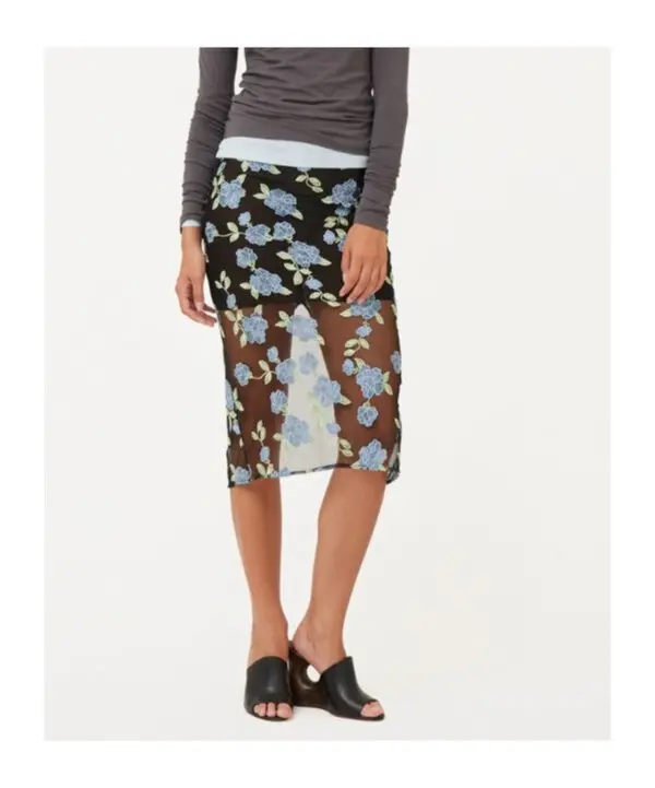 ROTATE BY BIRGER CHRISTENSEN Floral Printed Mesh Pencil Skirt