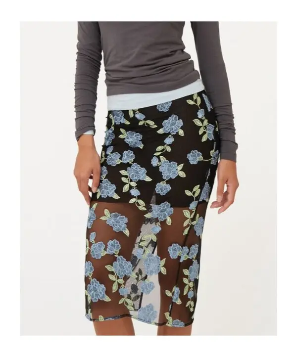 ROTATE BY BIRGER CHRISTENSEN Floral Printed Mesh Pencil Skirt