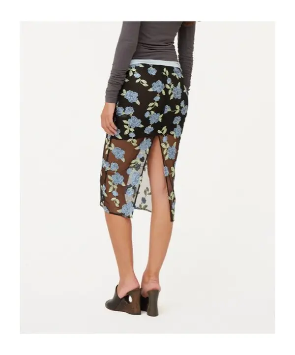 ROTATE BY BIRGER CHRISTENSEN Floral Printed Mesh Pencil Skirt