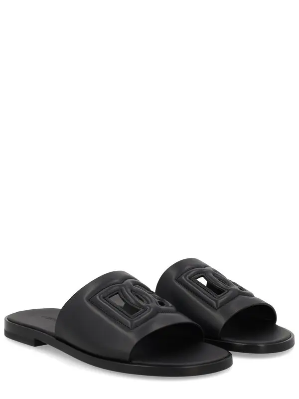 Dolce & Gabbana Logo Embossed Slides - Black