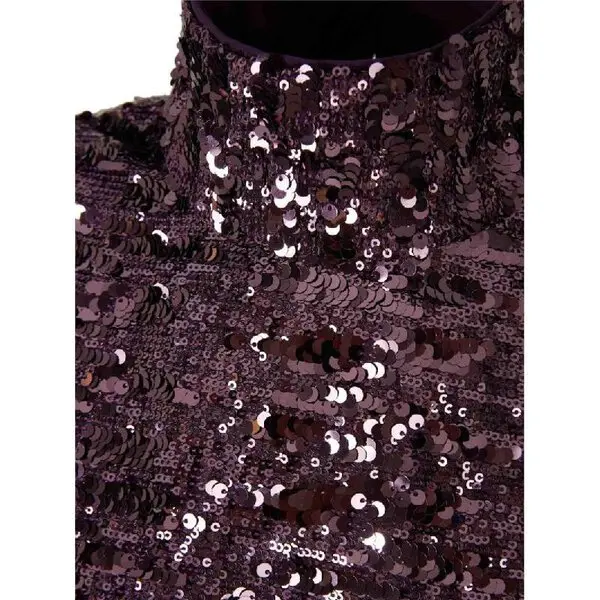 Rabanne High Neck Sequined Long Sleeve Top - Beetroot Purple