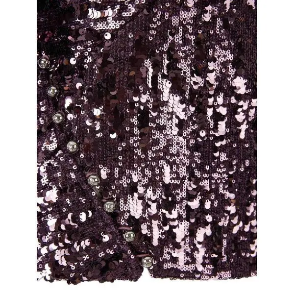 Rabanne High Neck Sequined Long Sleeve Top - Beetroot Purple