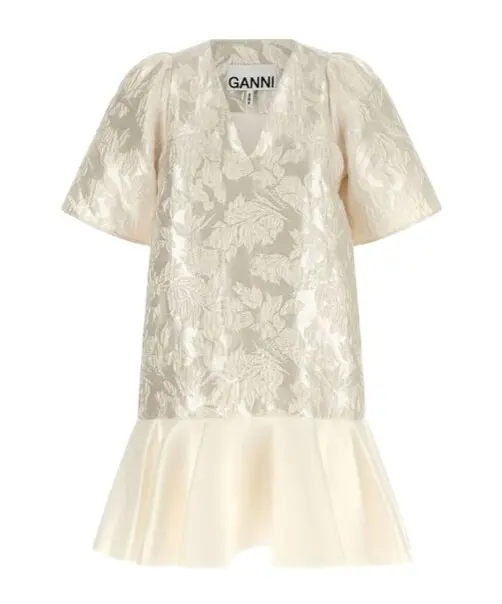 GANNI Satin Cloque Mini Dress - Egret