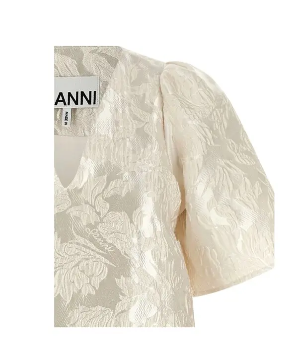 GANNI Satin Cloque Mini Dress - Egret