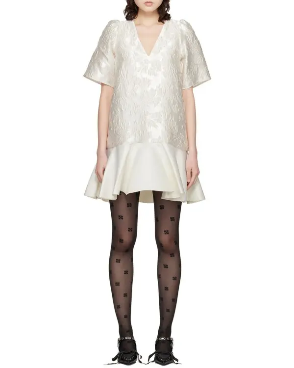 GANNI Satin Cloque Mini Dress - Egret