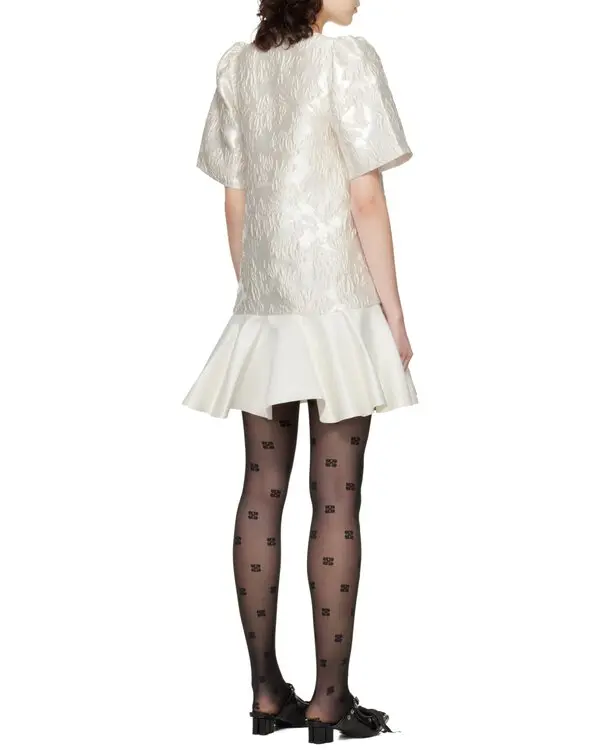 GANNI Satin Cloque Mini Dress - Egret