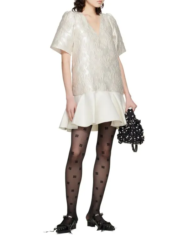 GANNI Satin Cloque Mini Dress - Egret