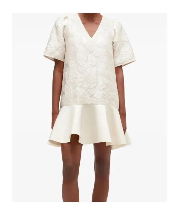 GANNI Satin Cloque Mini Dress - Egret