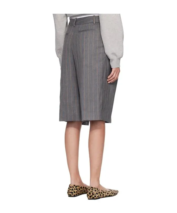 GANNI Wool Blend Striped Pleated Shorts - Gray