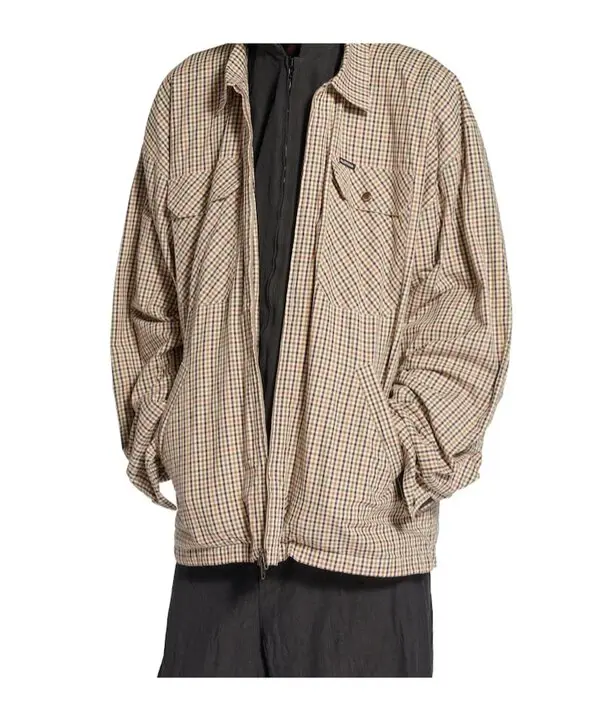 Balenciaga Checked Zipped Shirt - Beige/khaki