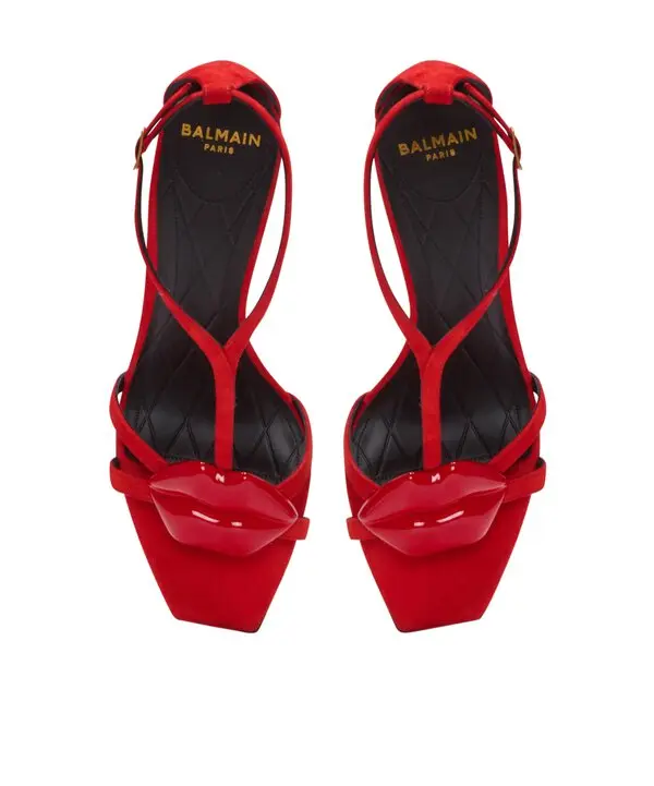 Balmain Suede Lips Sandals - Red