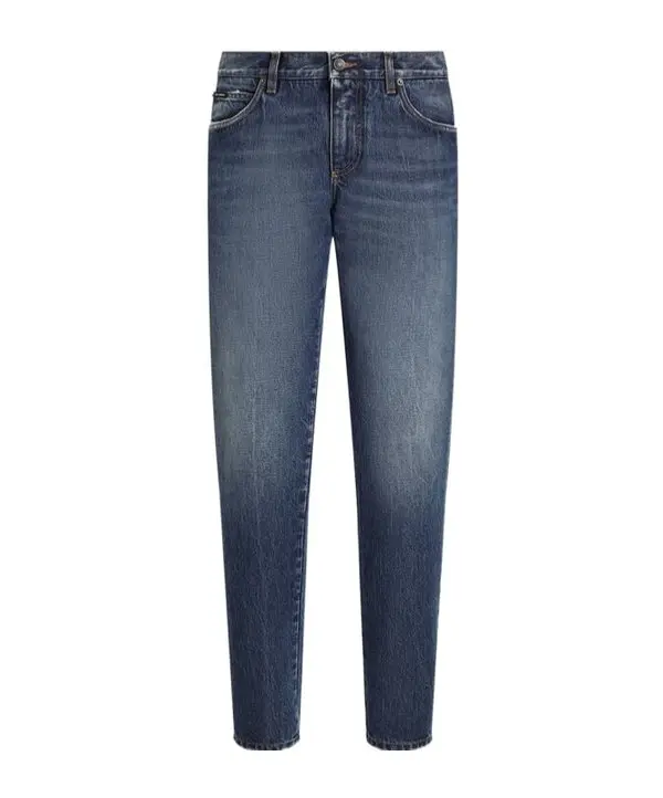 Dolce & Gabbana Logo Embroidered Slim-fit Jeans - Blue