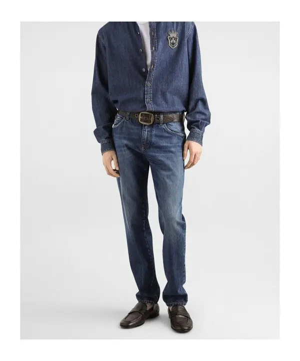 Dolce & Gabbana Logo Embroidered Slim-fit Jeans - Blue