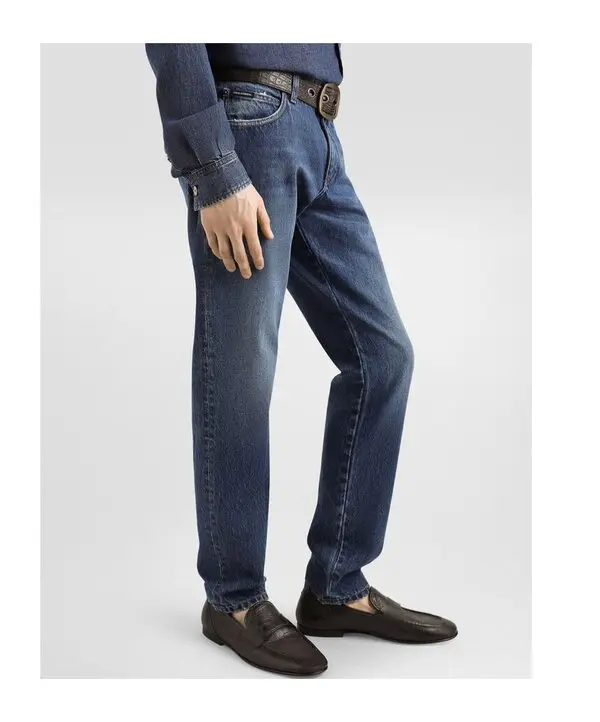 Dolce & Gabbana Logo Embroidered Slim-fit Jeans - Blue