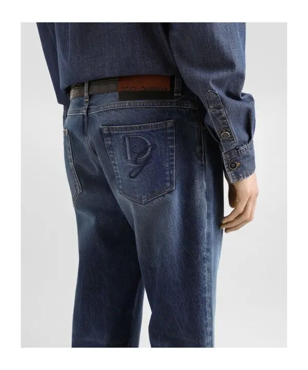 Dolce & Gabbana Logo Embroidered Slim-fit Jeans - Blue