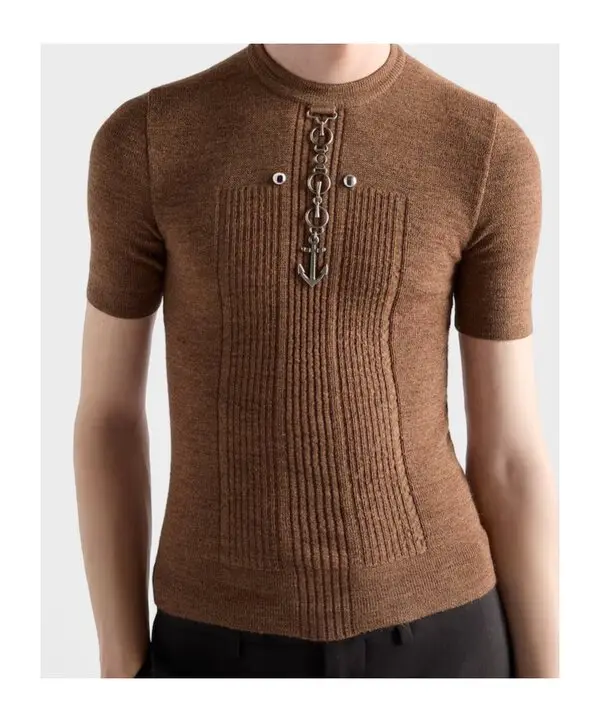 Prada Short Sleeve Crewneck Jumper With Stud Embellishments