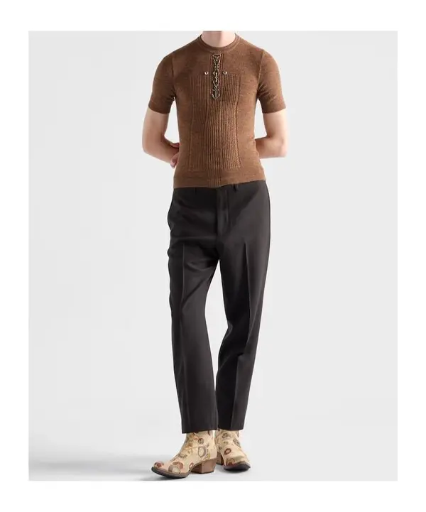 Prada Short Sleeve Crewneck Jumper With Stud Embellishments